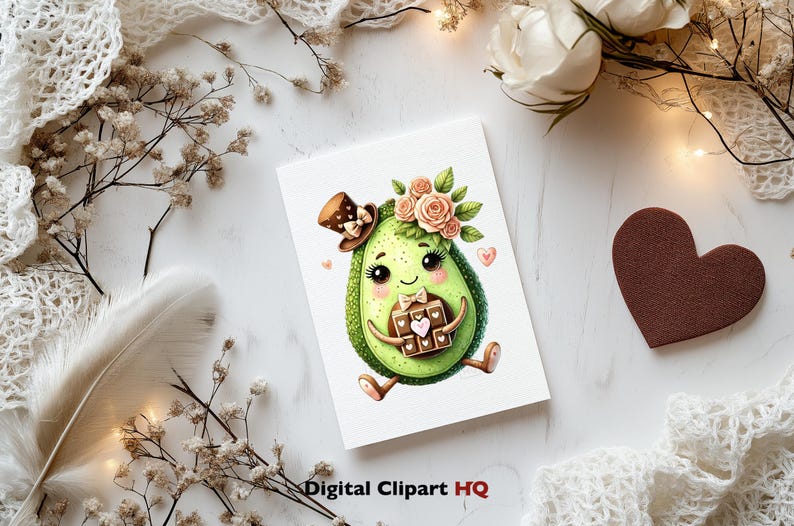 Cute Avocado Clipart Bundle Watercolor Printable Valentine's Day PNG ...