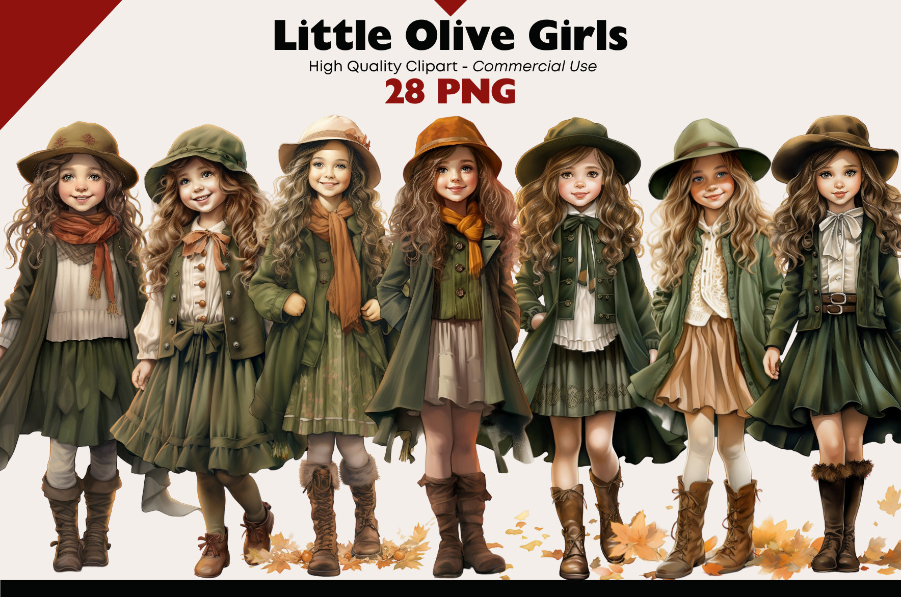 Little Olive Girls Clipart Bundle, Autumn Girl Watercolor, Cute Outfit ...