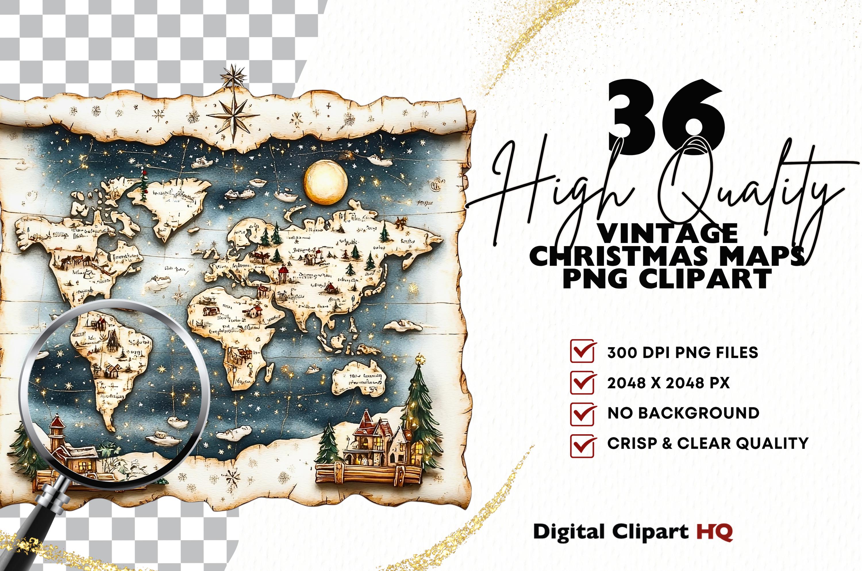 Vintage Christmas Map Clipart PNG, Holiday Treasure Map PNG, Santa Map ...