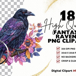Fantasy Raven Clipart Bundle, Dark Gothic Bird Watercolor Graphics ...