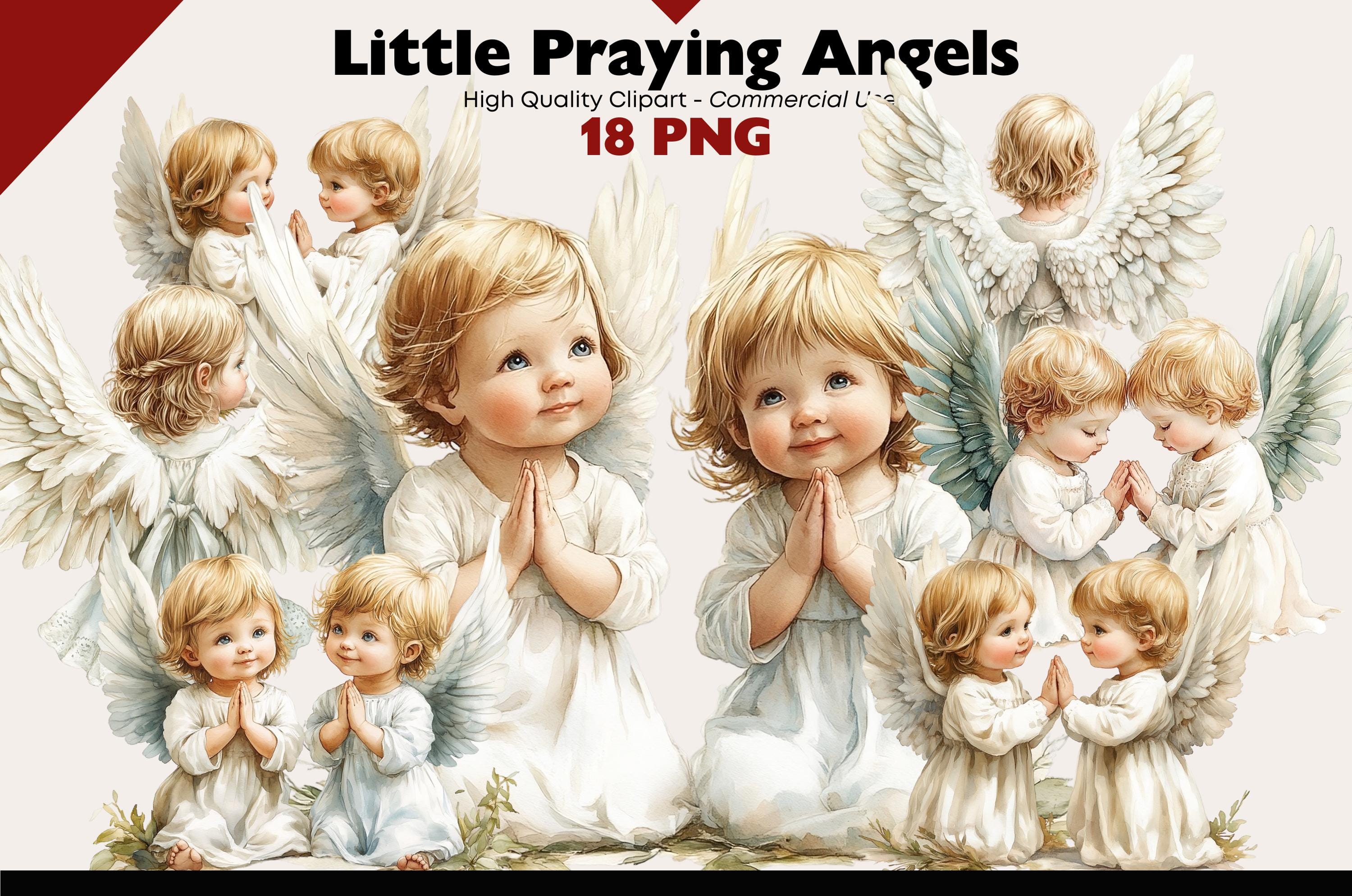 Cute Praying Angels Clipart Bundle Watercolor Kids Angels PNG Holiday ...