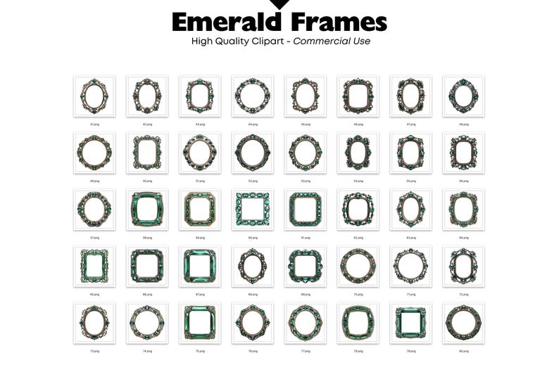 Emerald Frame Clipart Bundle, Green Gemstone PNG Frames, Ornate Vintage ...