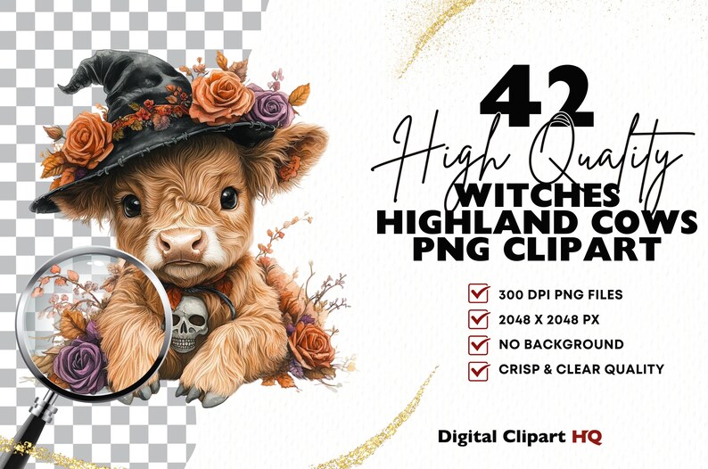 Halloween Highland Cow Clipart Bundle Autumn Decor Elements Scottish ...