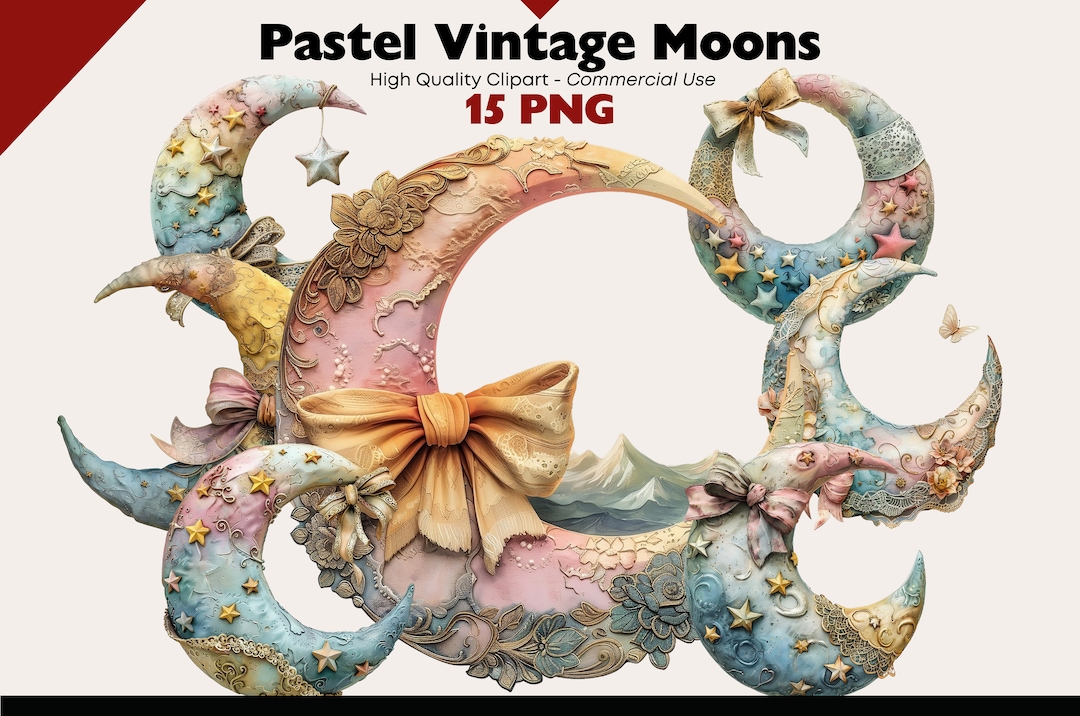 Vintage Fantasy Moon Clipart Bundle, Pastel Moon Nursery Watercolor ...