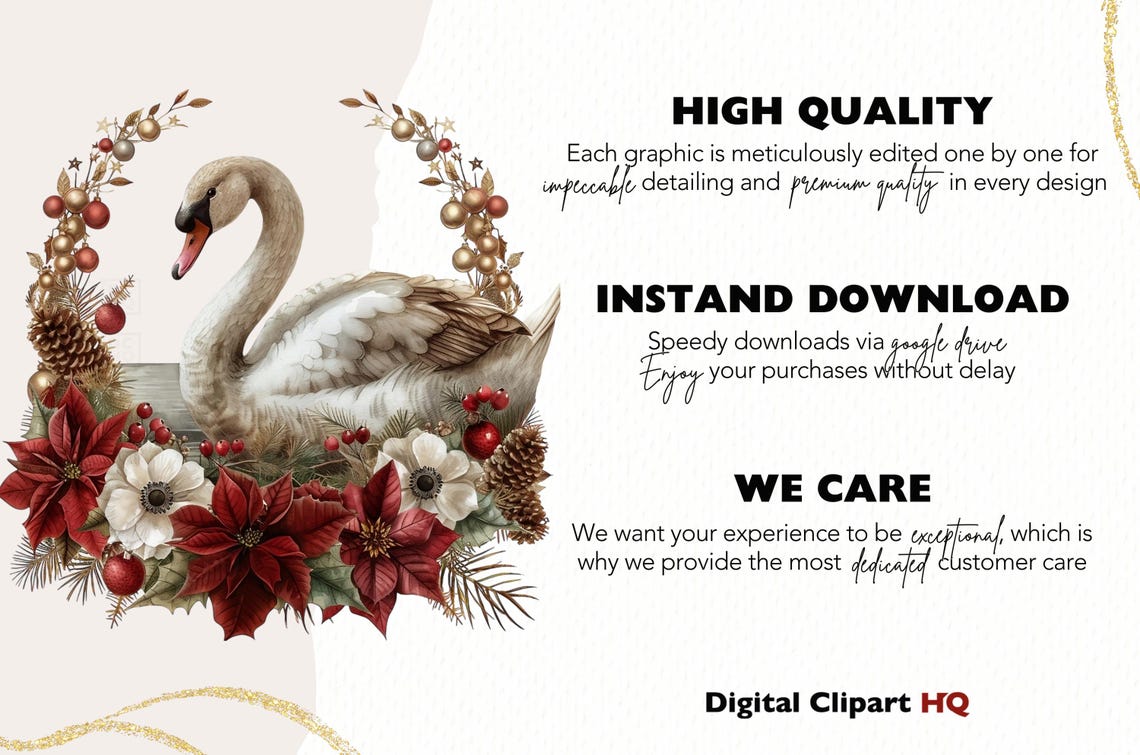 Christmas Swan Clipart Bundle | Elegant Holiday Swan Graphics | Digital ...