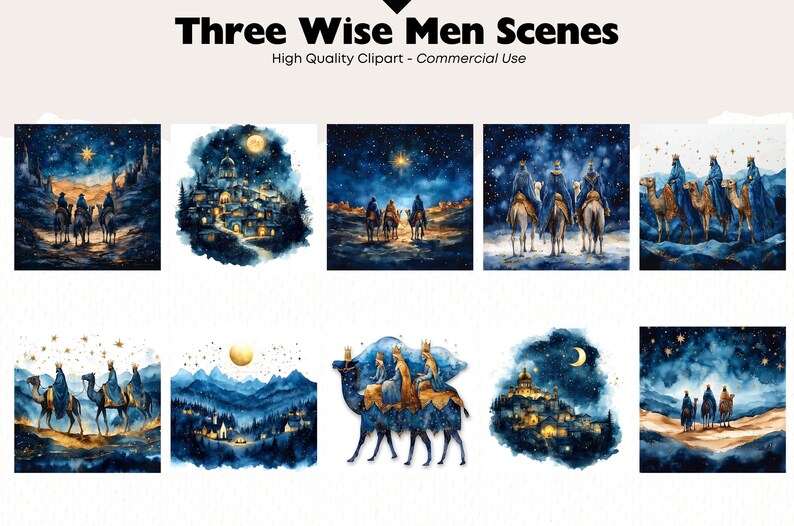 Three Wise Men Scene Clipart Bundle Nativity Scene Graphics Digital ...