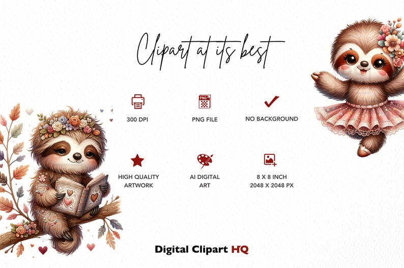Cute Sloth Clipart, Printable Dancing Sloth PNG, Adorable Sloth With ...