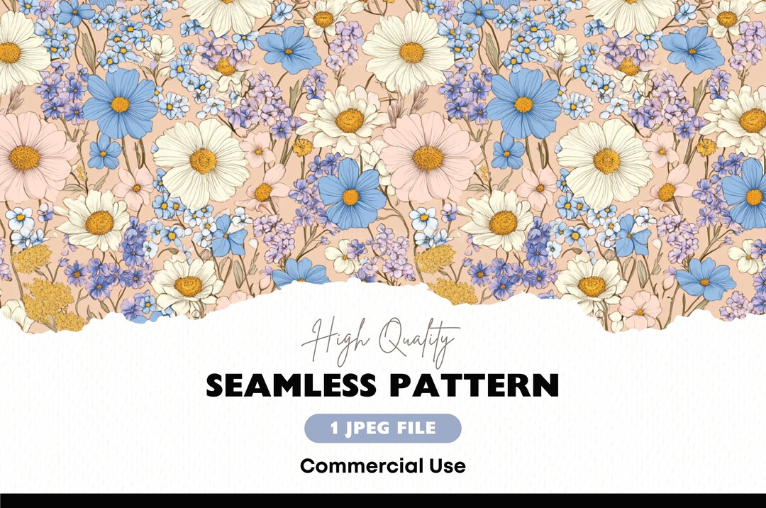 Watercolor Floral Seamless Pattern JPEG Wildflower Digital Paper Flower ...