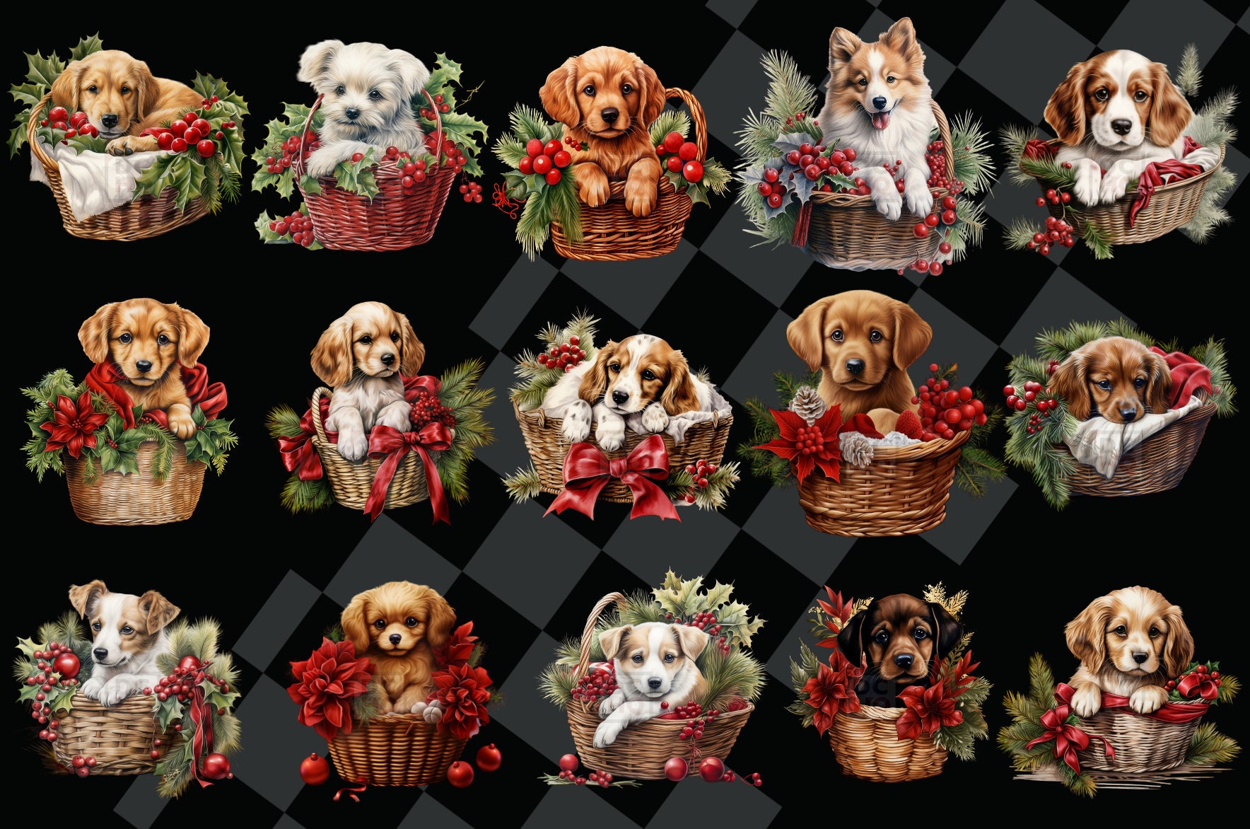 Christmas Puppy Clipart Bundle Dog in Basket Watercolor Cute - Etsy