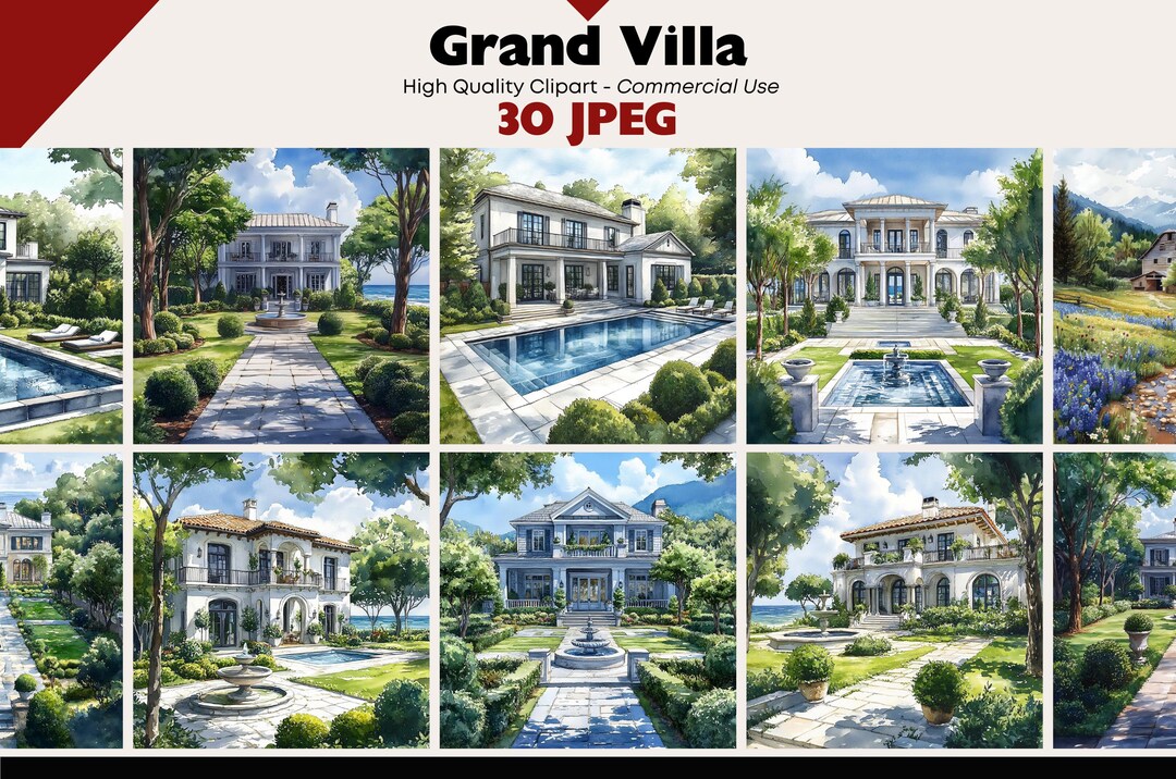 30 Grand Villa Scenery JPEG Graphics Commercial Use Luxury Home Digital ...
