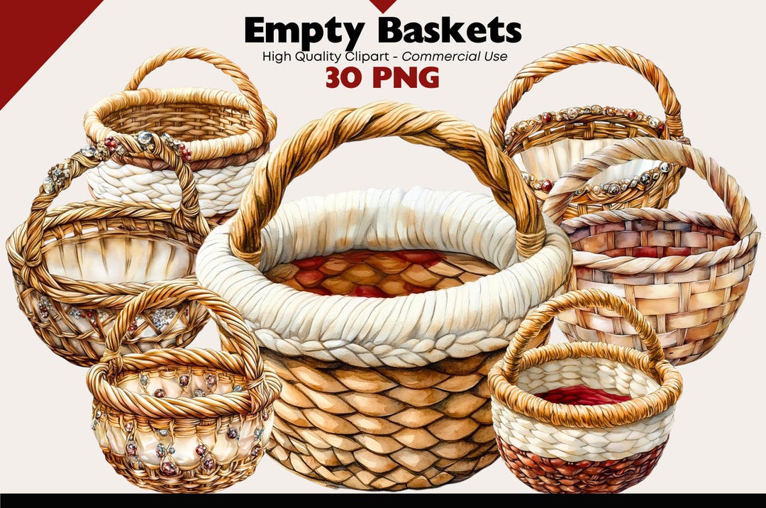 Empty Baskets Clipart Wicker Basket Png Watercolor Gardening Digital ...