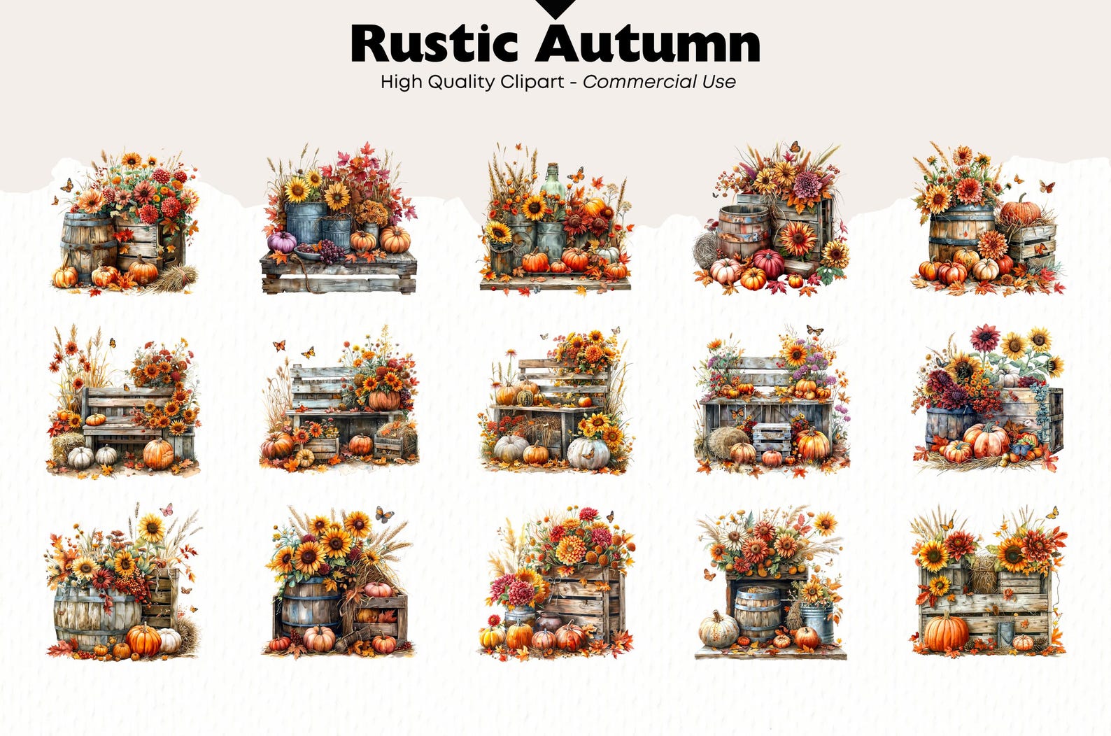 Rustic Autumn Clipart Bundle Watercolor Countryside Graphics Digital ...