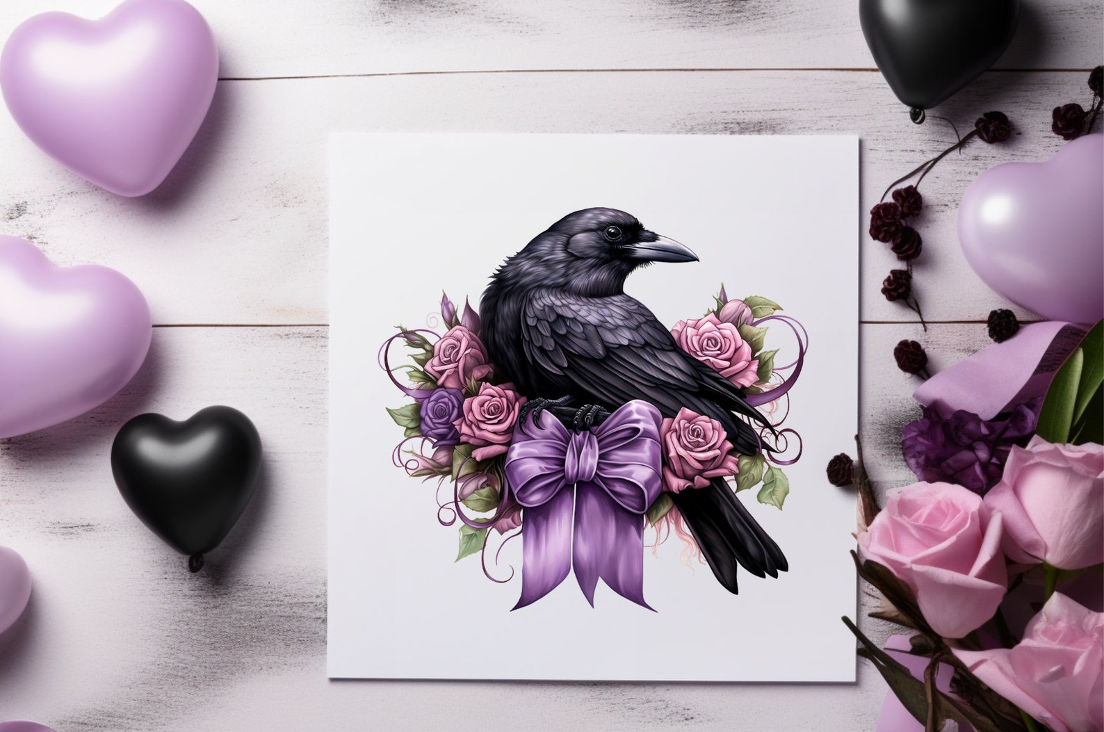 Purple Rose Raven Clip Art, Raven PNG, Corby PNG, Black Bird Clipart ...