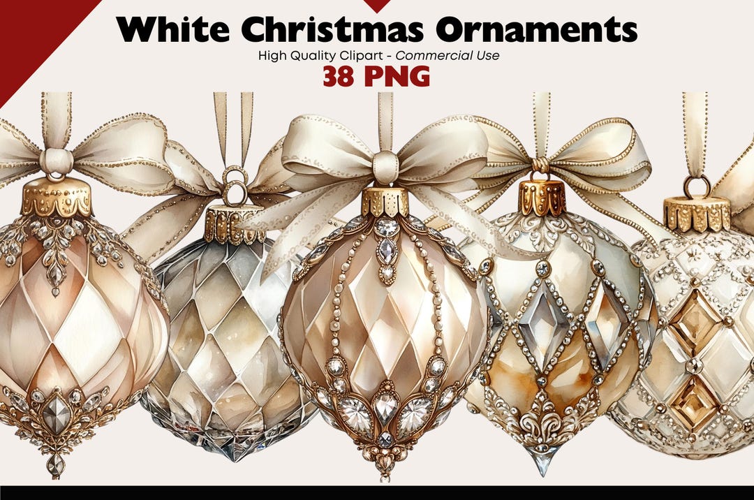 White Christmas Ornaments Clipart Bundle Winter Graphics Digital ...