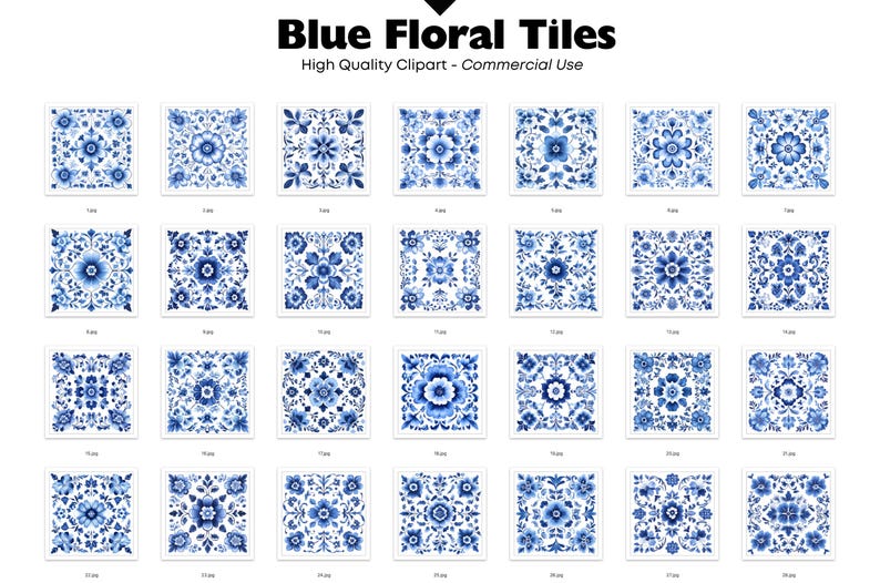 Blue Floral Tiles Clipart, Delft Blue Tile Patterns, Blue Flower Tile ...