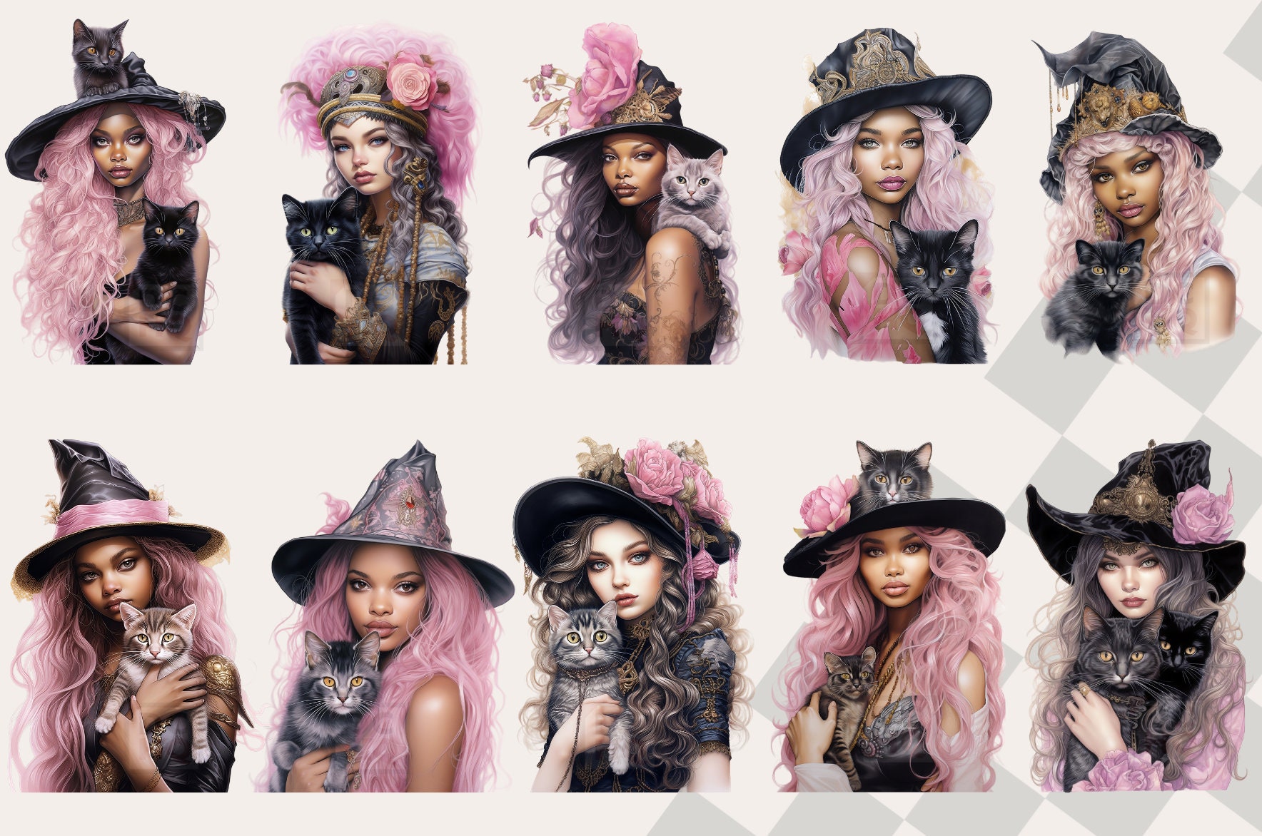 Beautiful Witch Clipart Bundle Cat Witch PNG Pet Witch - Etsy