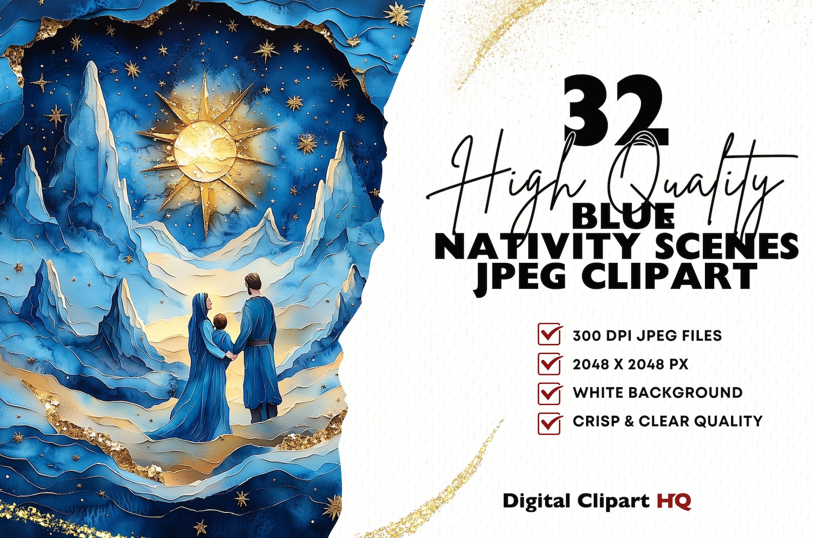 Blue Nativity Scenes Clipart Bundle Holy Night Graphics Digital ...