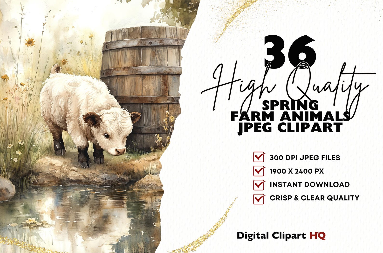 Spring Farm Animals Clipart JPEG, Floral Summer Animals, Rustic Farm ...