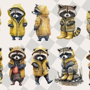 Rainy Raccoon Clipart Bundle, Yellow Raincoat Watercolor Clipart ...