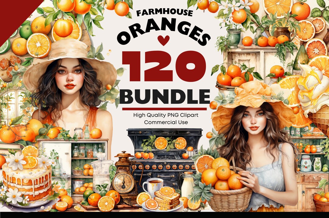 Oranges Clipart Bundle, Watercolor Citrus PNG, Marmalade in Jar ...