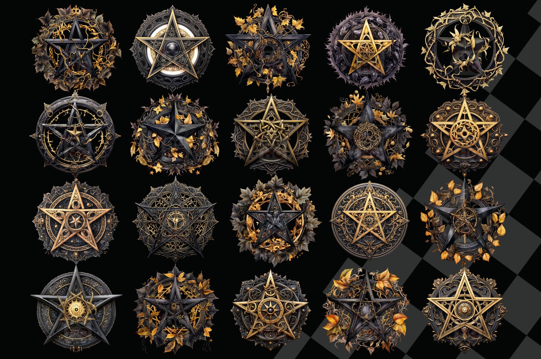 Black and Gold Pentagram Clipart Bundle Pentacle PNG Pegan - Etsy