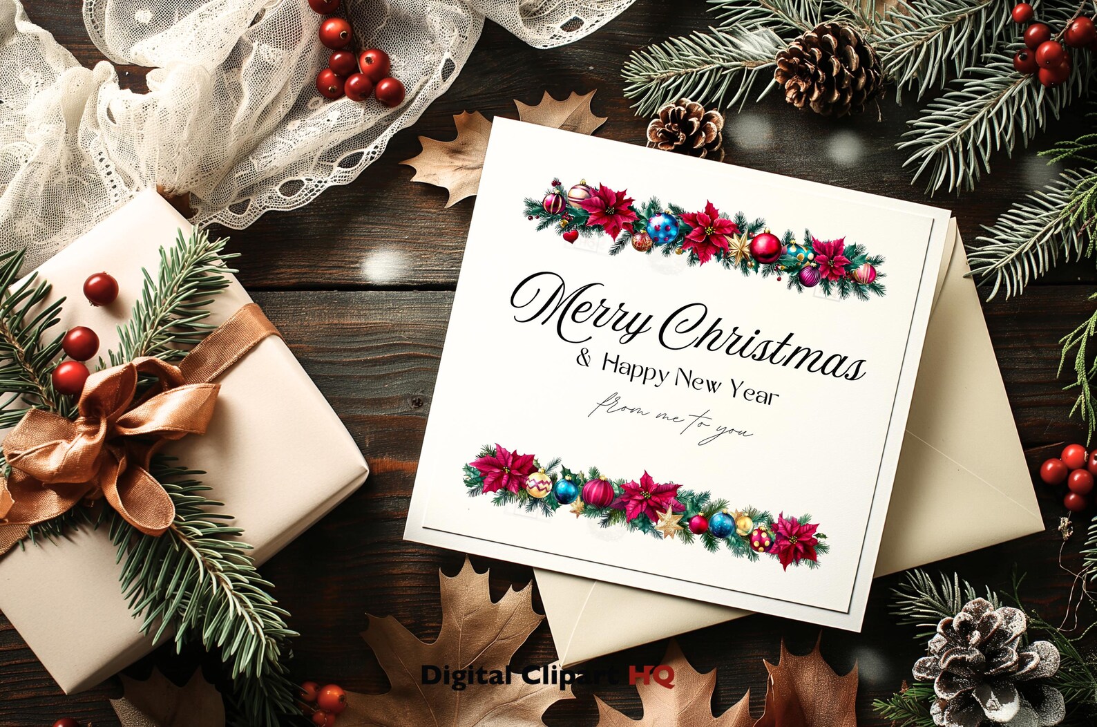 Christmas Garland Clipart PNG, Holiday Ornament Pine Garland, Festive ...