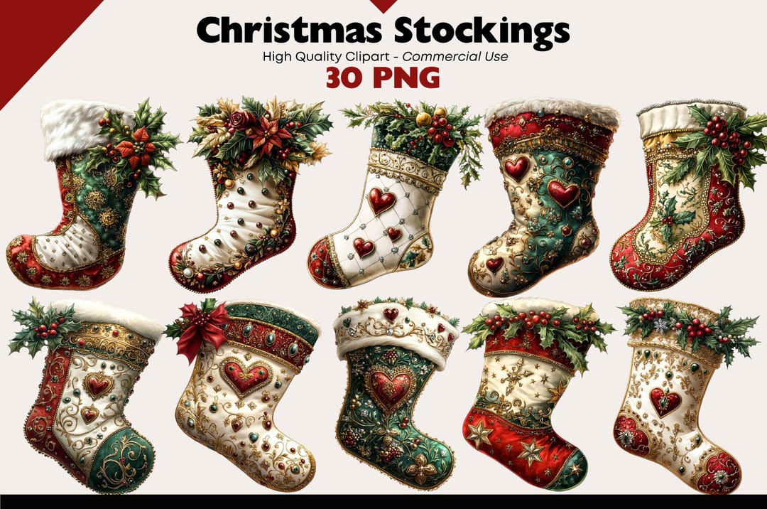Christmas Stockings Clipart Bundle Traditional Winter Graphics Digital ...