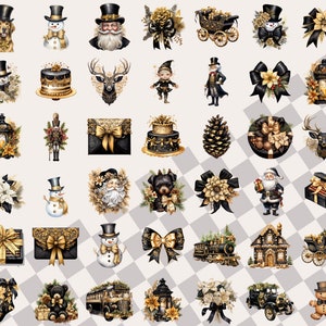 Black and Gold Christmas Clipart Bundle Watercolor Christmas PNG ...