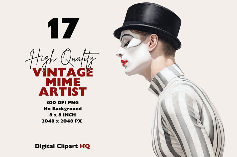 Mime Artist Clipart Bundle Vintage Performer Watercolor PNG - Etsy