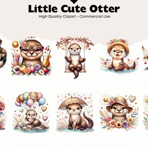 Cute Otter Clipart Bundle Watercolor Tropical Otter Graphics Digital ...