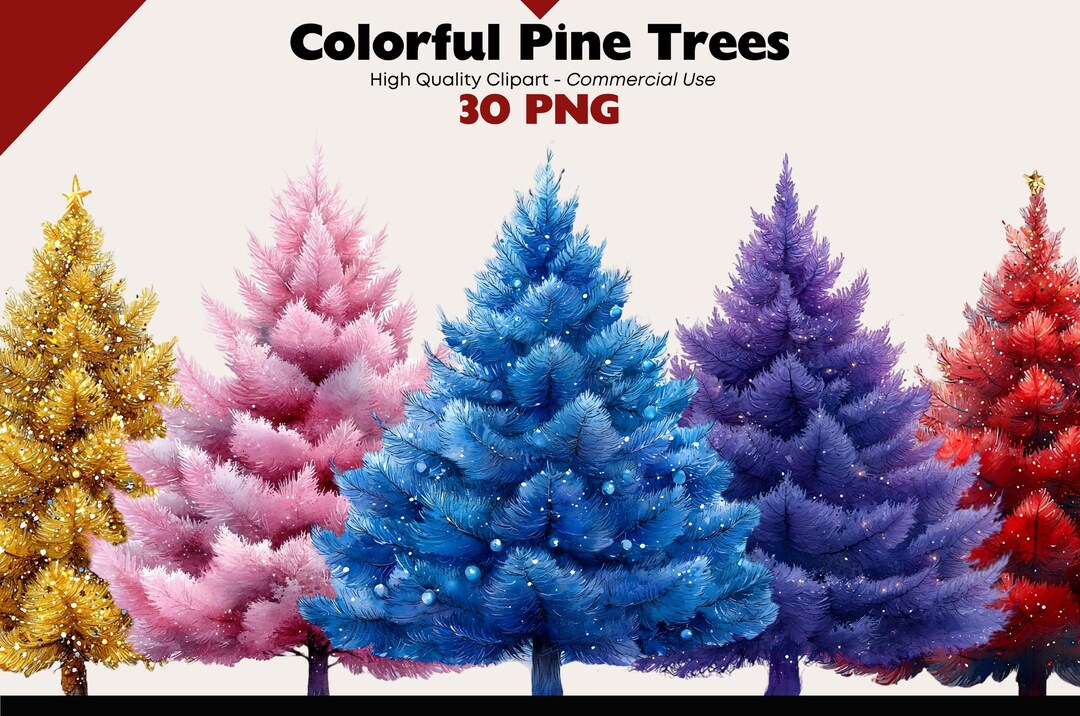 Colorful Pine Trees Clipart Bundle Watercolor Winter Gold Pine PNG ...