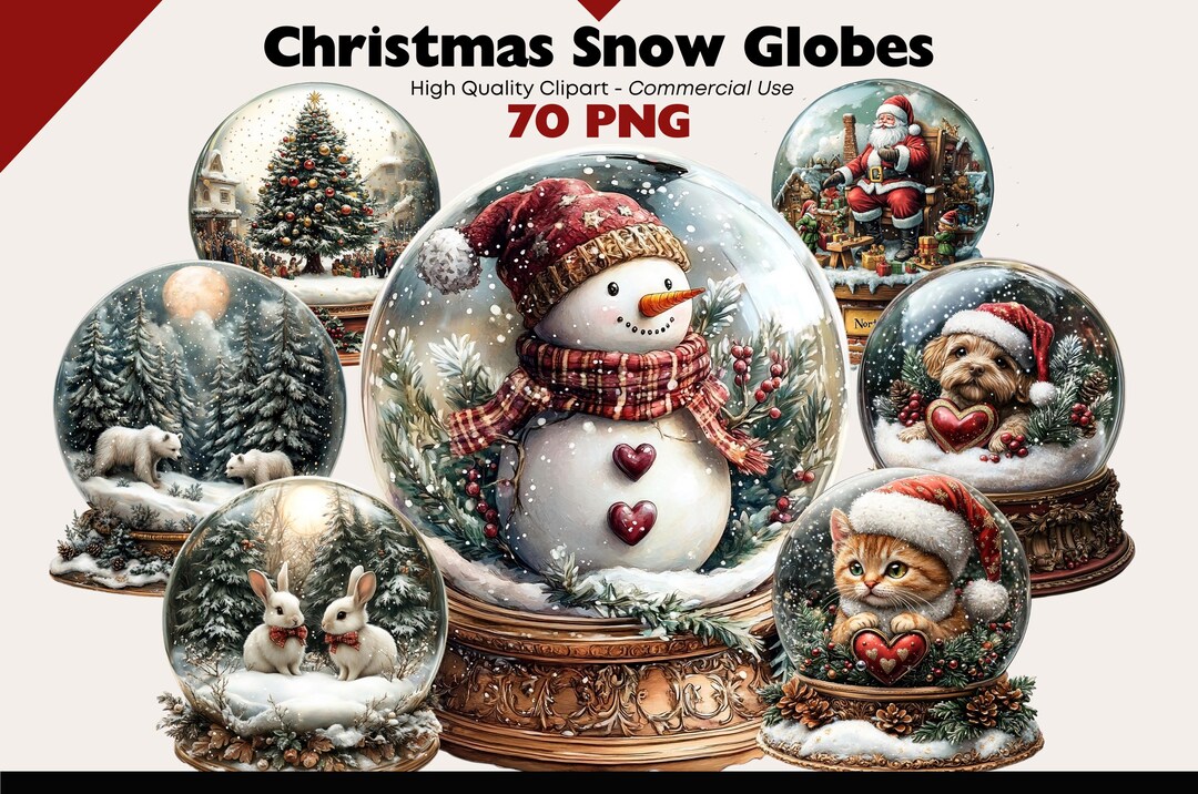 Christmas Snow Globes Clipart Bundle Traditional Winter Graphics ...