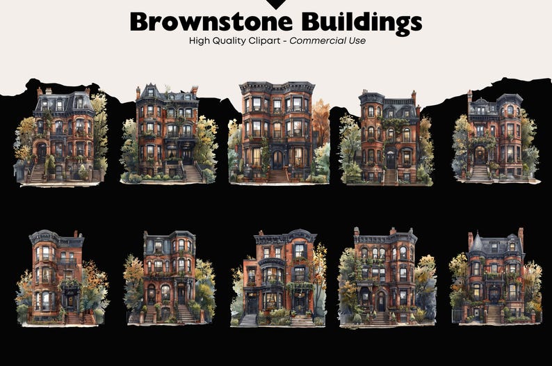 Brownstone Building Clipart Bundle Manhattan Apartment Buildings ...