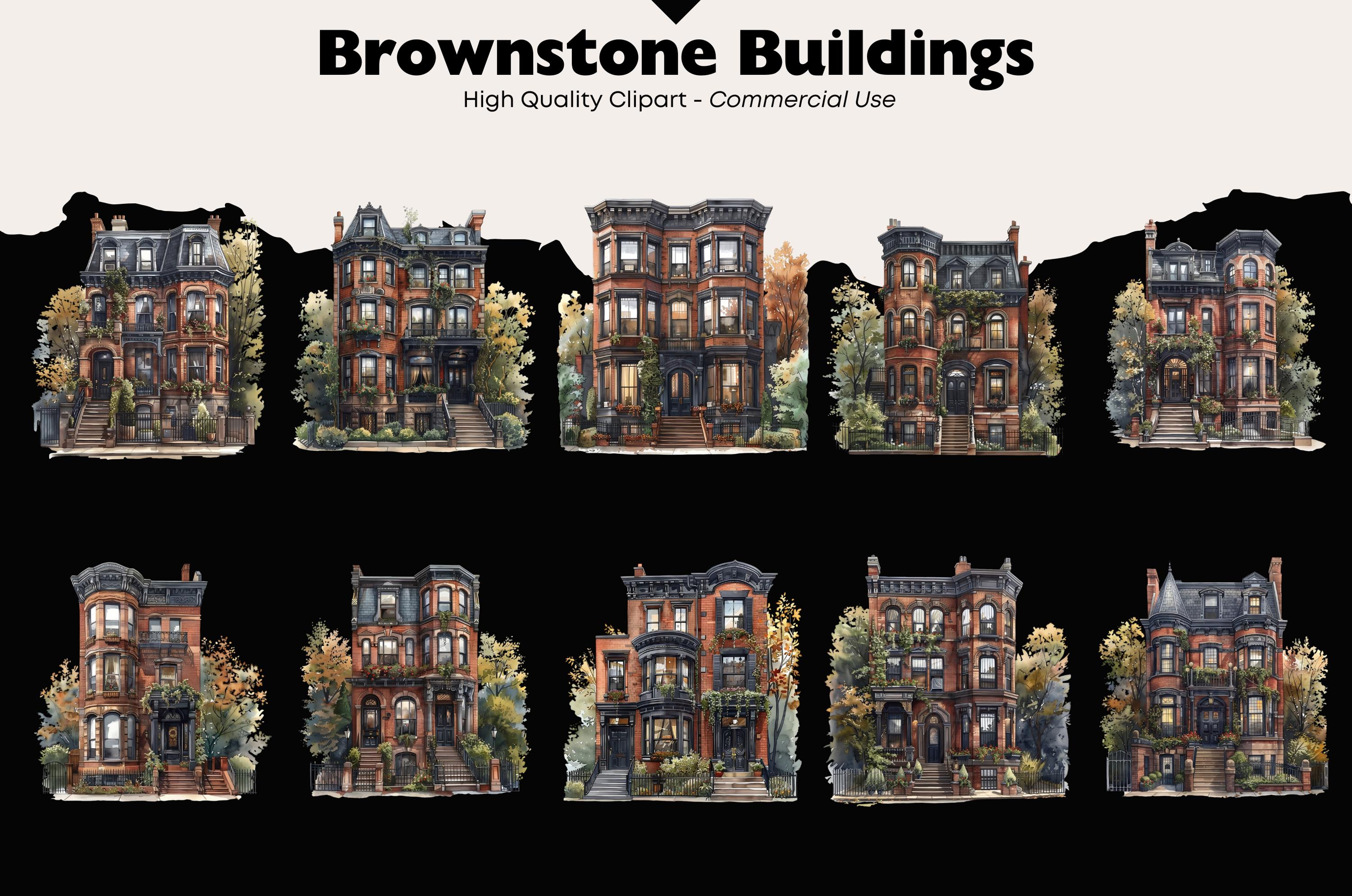 Brownstone Building Clipart Bundle Manhattan Apartment Buildings ...