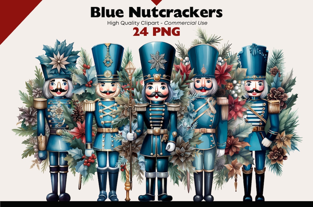 Christmas Nutcracker Clipart Bundle, Blue Nutcrackers Watercolor, Cute ...