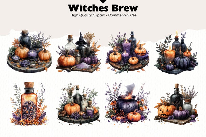 Witches Brew Clipart Bundle Watercolor Magic Potion Graphics PNG ...