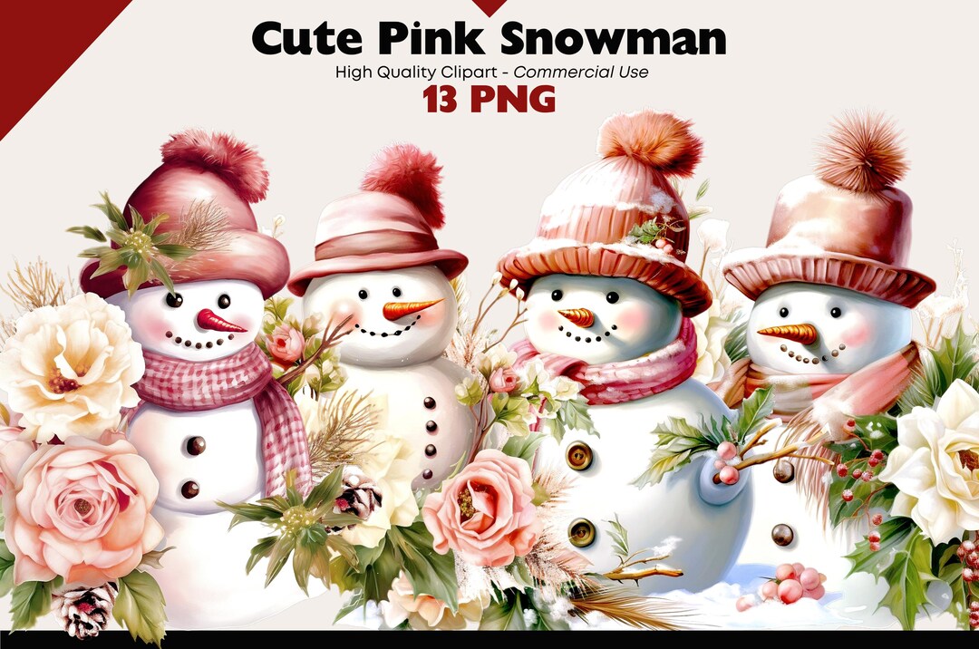 Cute Pink Snowman Clipart, Pastel Christmas PNG, Girly Winter Snowman ...