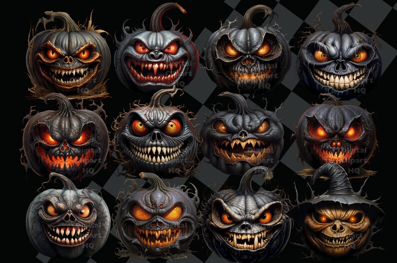 Scary Pumpkin Clipart, Black Pumpkin PNG, Halloween Watercolor, Spooky ...
