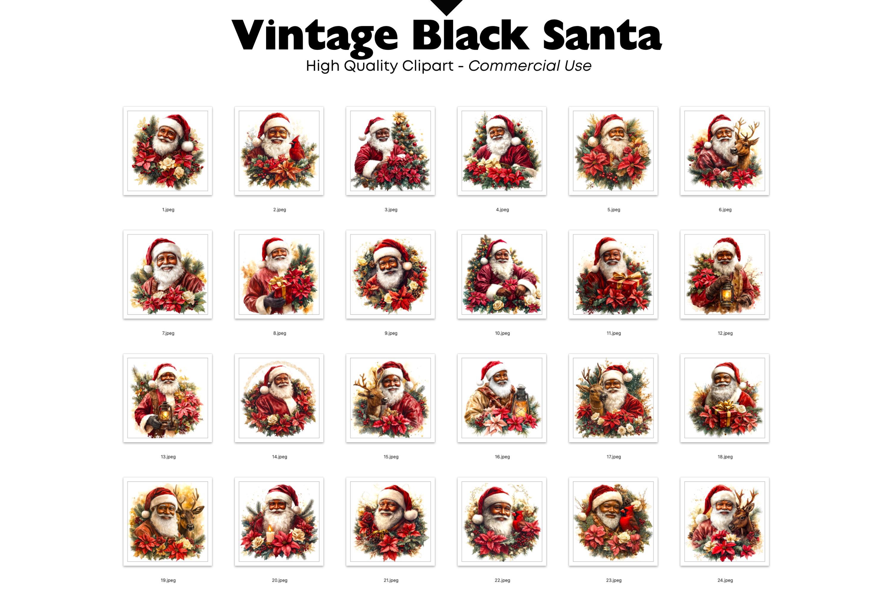 Vintage Black Santa JPEG Clipart Christmas Holiday PNG Graphics Father ...