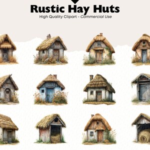 Rustic Hay Huts Clipart Bundle, Countryside Hay House Watercolor, Rural ...