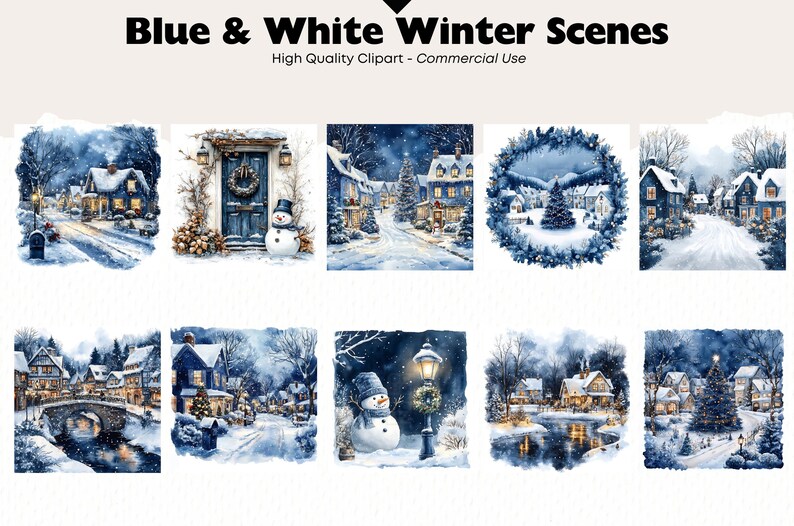 Winter Scenes Clipart Bundle Snowy Landscapes Graphics Digital Download ...