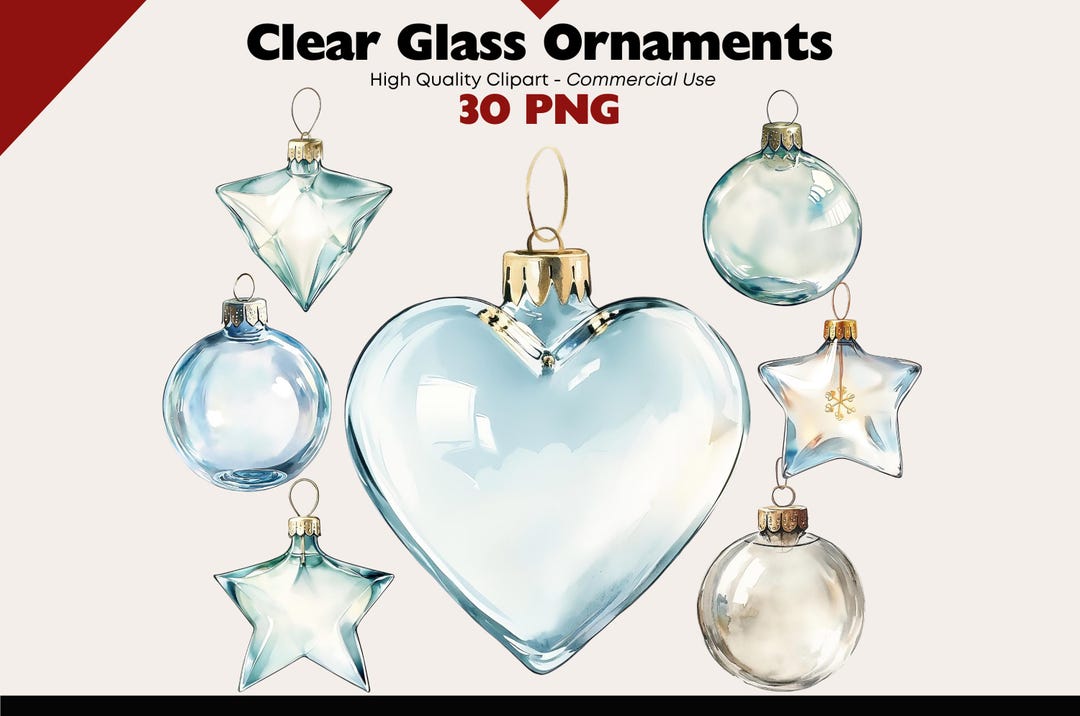 Clear Glass Ornaments Clipart Bundle Watercolor Holiday Glass Baubles ...