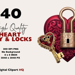 Lock and Key Clipart Bundle, Heart Lock PNG, Romantic Clip Art, Key to ...