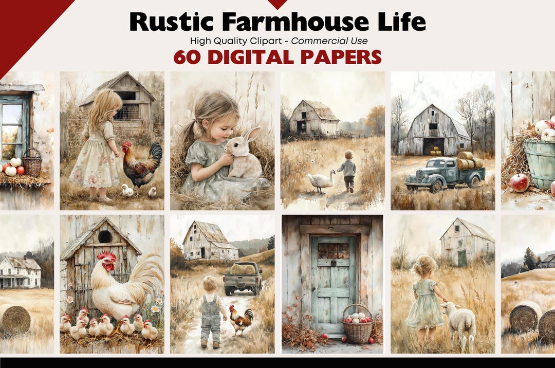Rustic Farm Clipart Bundle Countryside Landscape Graphics Printable ...