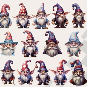 Grumpy Gnome Clipart Bundle, Magical Elf Watercolor PNG, Goblin Digital ...