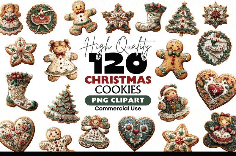 Christmas Cookies Clipart, 120 PNG Gingerbread Cookie Illustrations ...