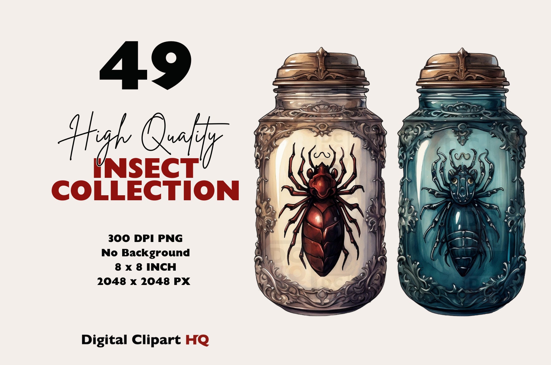 Insect Collection Clipart Bundle, Bugs in Jar Watercolor, Vintage Jar ...