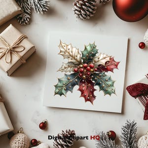 Watercolor Christmas Holly Clipart Bundle Traditional Winter Graphics ...