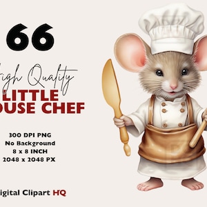 Cute Little Mouse Chef Clipart Bundle, Mice in Kitchen Watercolor ...
