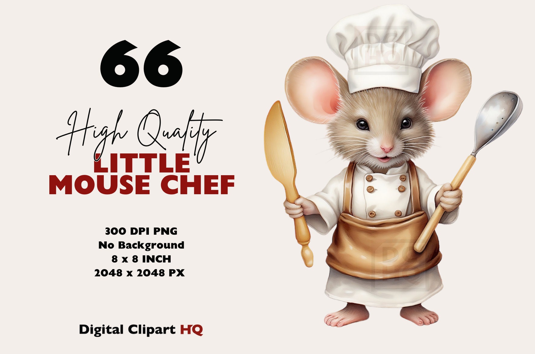 Cute Little Mouse Chef Clipart Bundle, Mice in Kitchen Watercolor ...